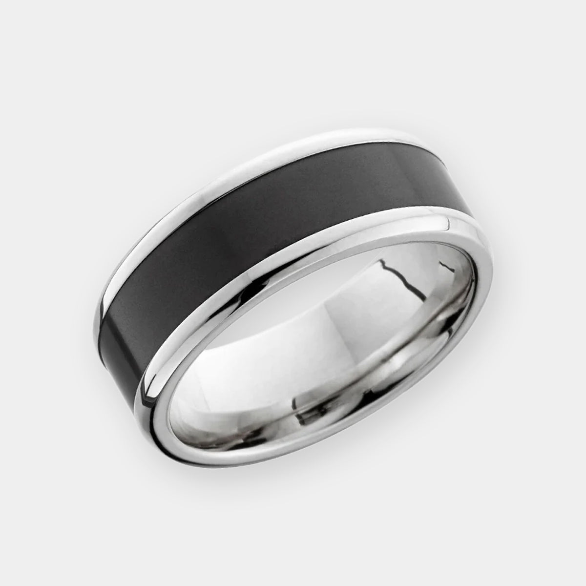 Elysium Imperium: Platinum 8mm Ring Black Diamond Inlay